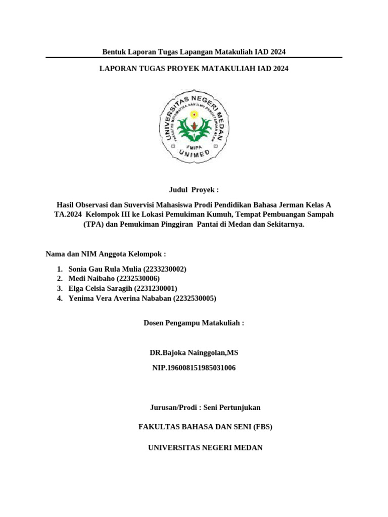 Bentuk Laporan Tugas Lapangan Matakuliah IAD 2024 (PANTAI) | PDF