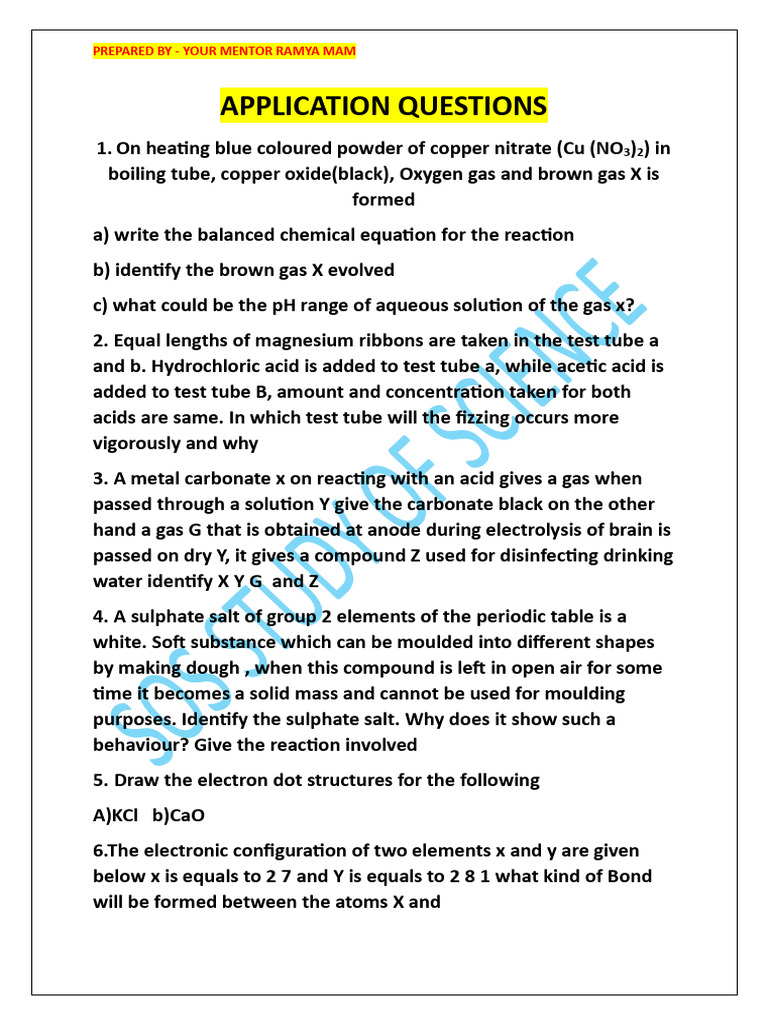 Application Questions - 8-3-2025 | PDF | Chemistry | Chemical Substances