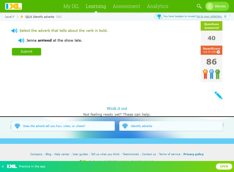 IXL Identify Adverbs Level F Language Arts | PDF