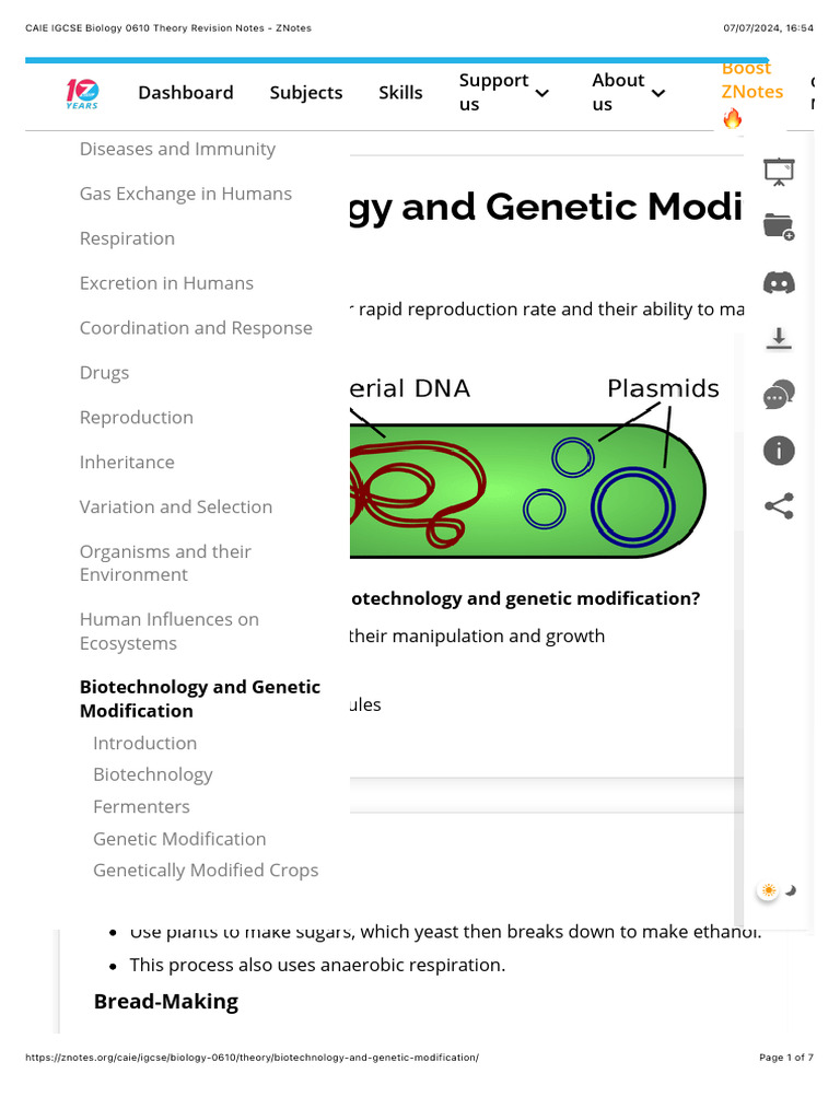 Bio 20 Biotechnology and Genetic Modification | PDF | Biotechnology | Plasmid