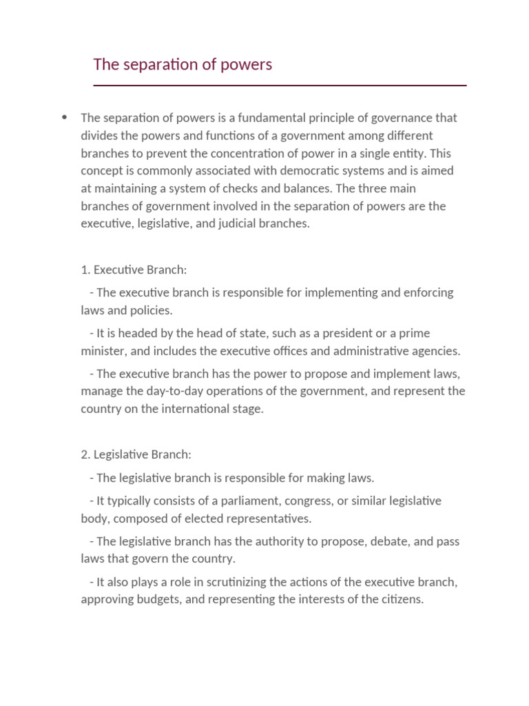The Separation of Powers | PDF | Separation Of Powers | Legislature