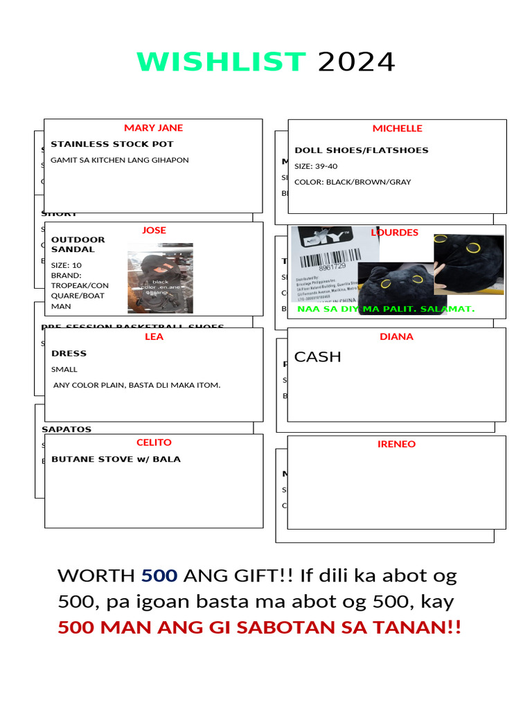 Wishlist 2024 Items Overview | PDF