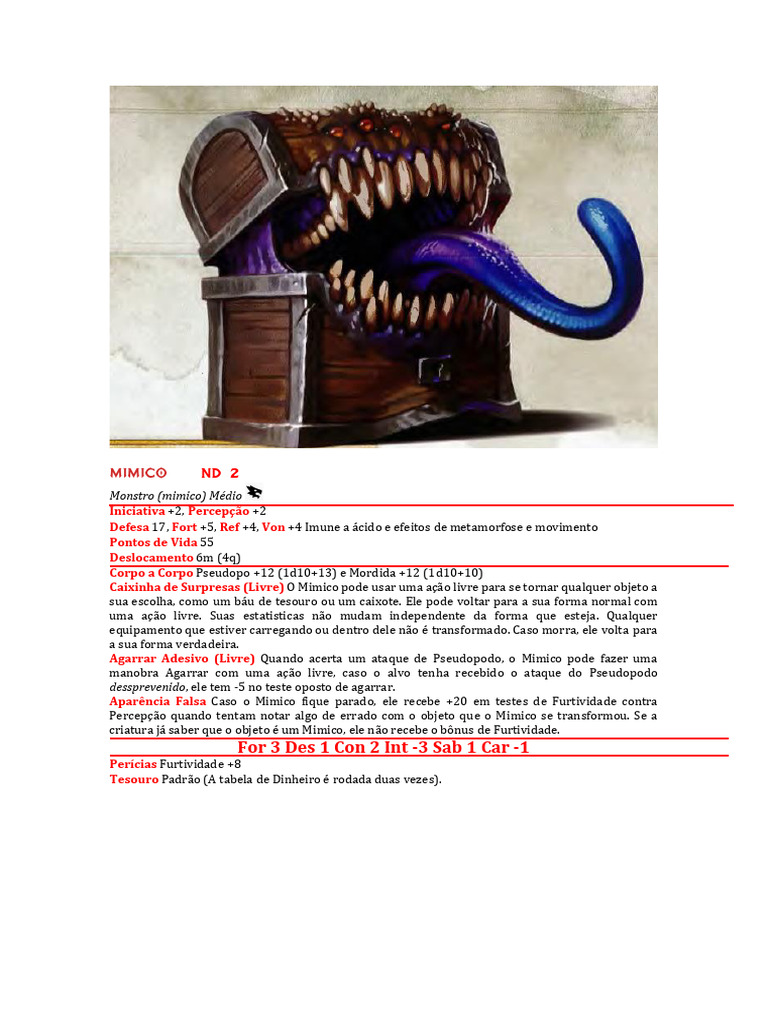 Mimico Monstro: Estatísticas e Habilidades | PDF
