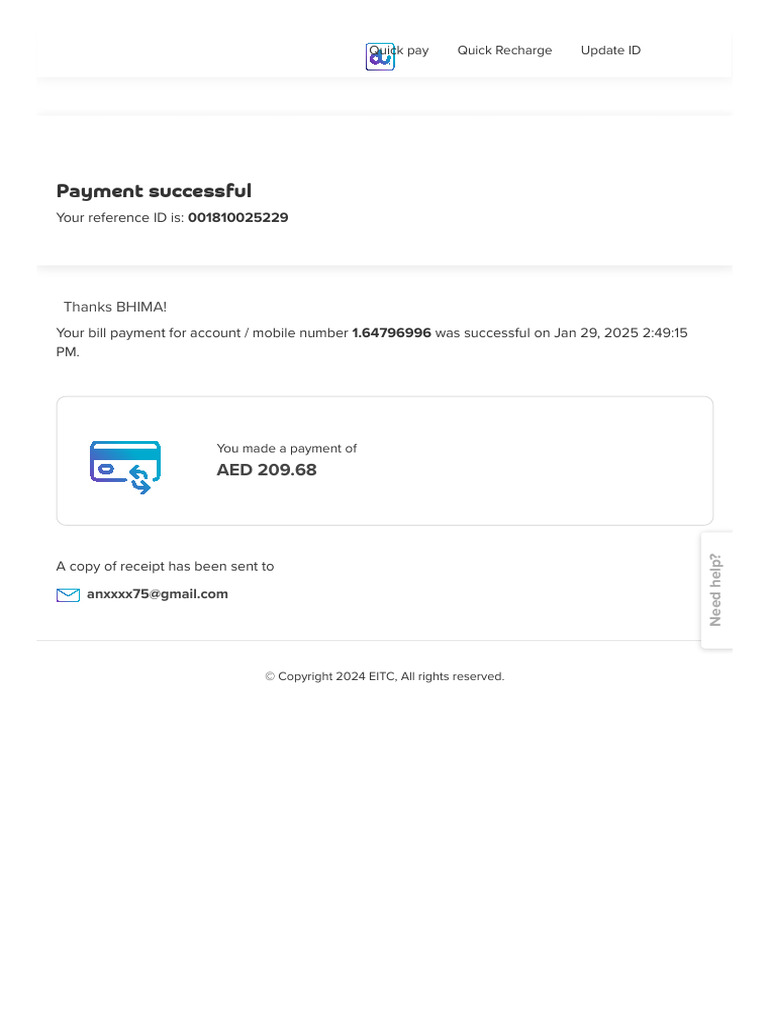 Du Quick Recharge - Quick Pay - Confirmation! | PDF