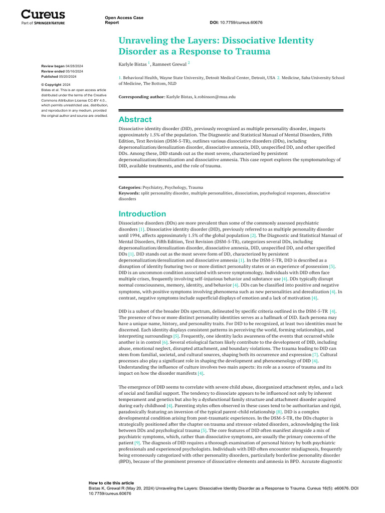 Unraveling The Layers: Dissociative Identity Disorder As A Response To ...