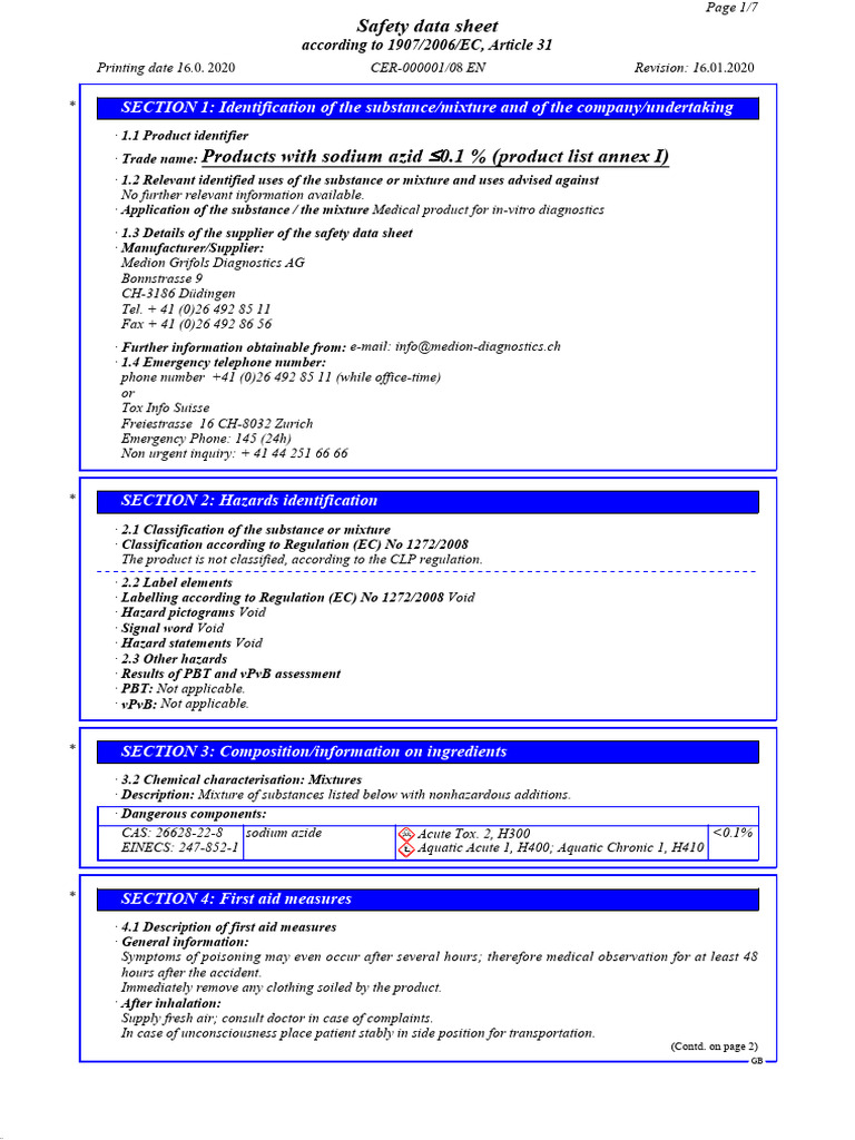 SDS For Medion Anti Sera SDS Rev2020 | PDF | Occupational Safety And ...