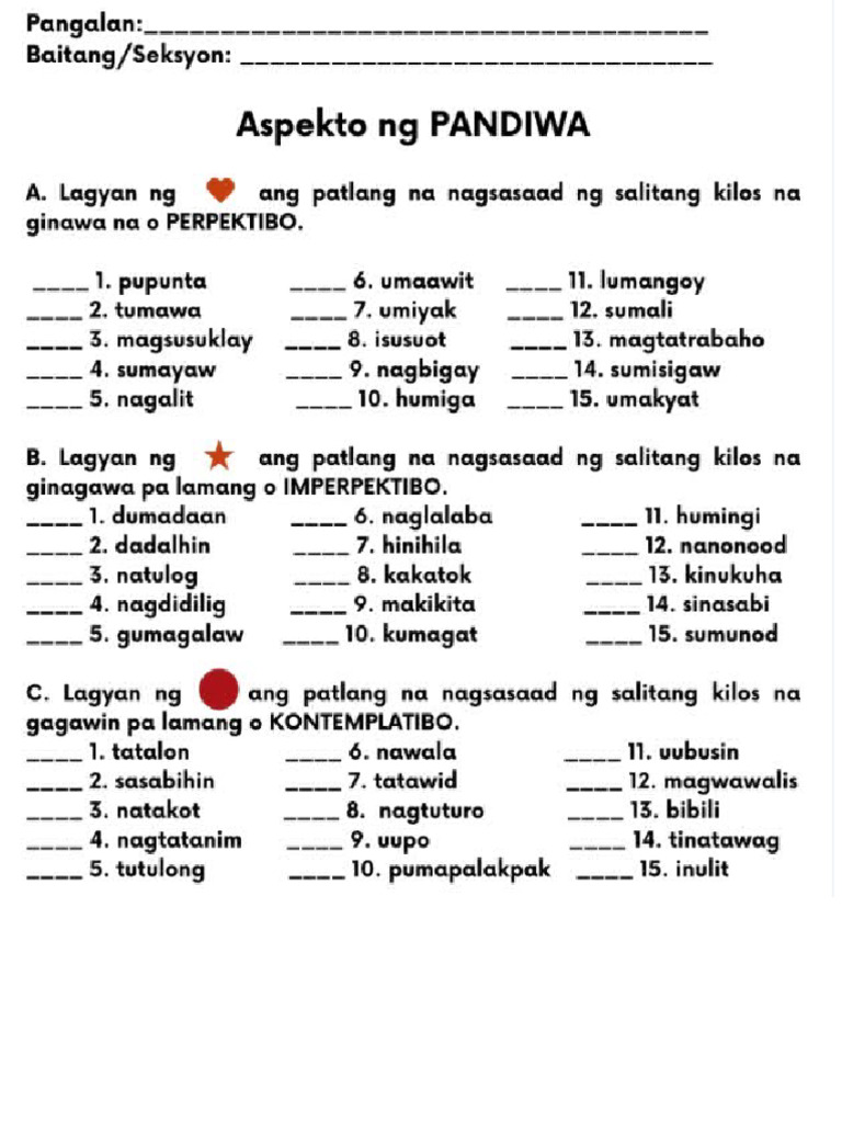 Aspekto NG Pandiwa WS1 | PDF
