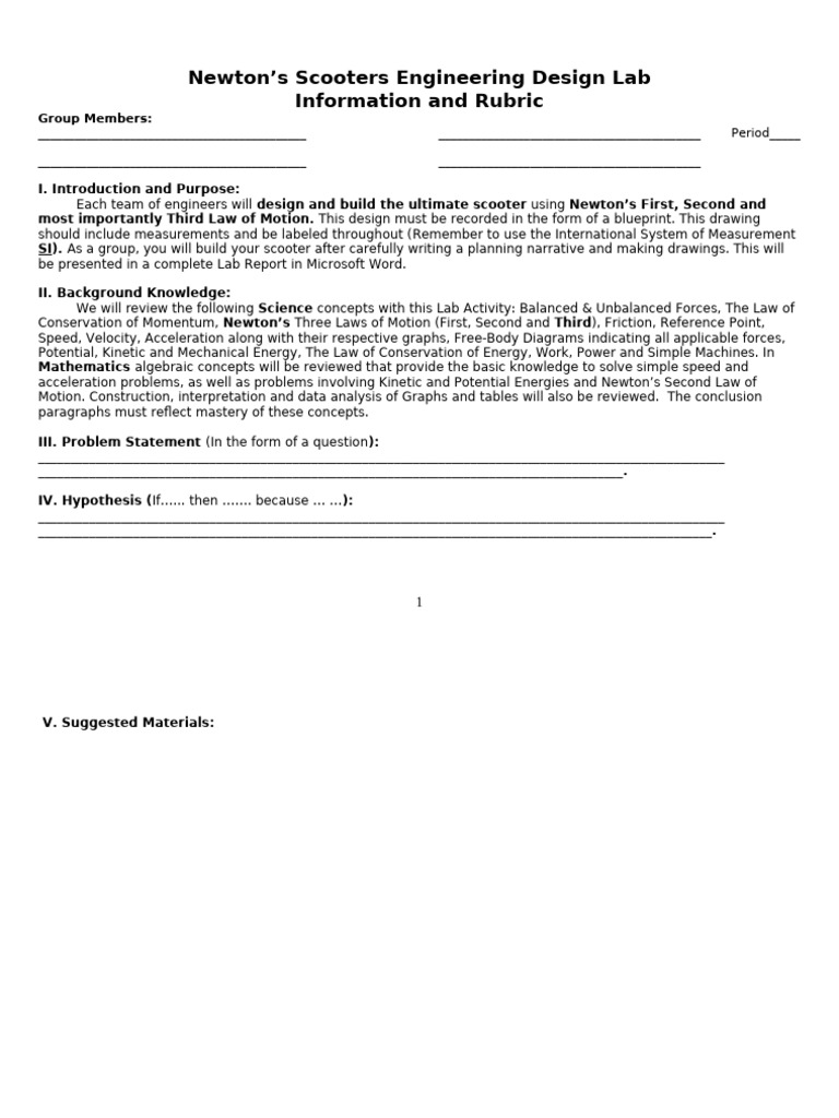 NEWTONS_SCOOTERS_Information_and_Rubric 2 | PDF | Vehicles | Data Analysis
