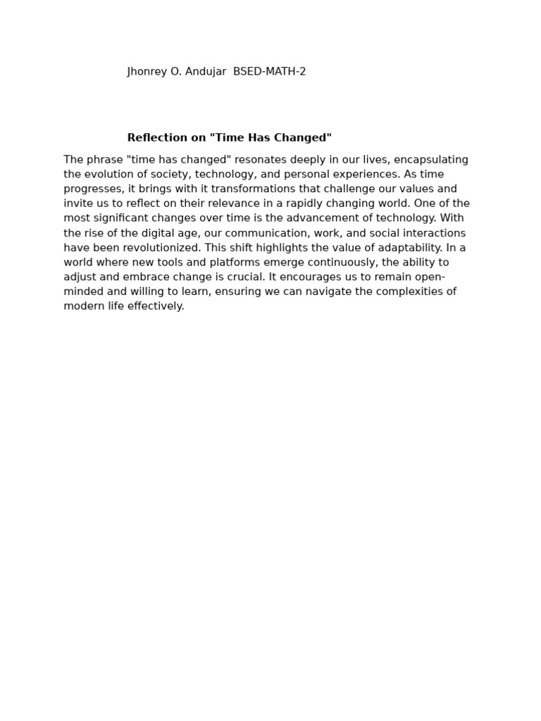 Reflection on Time Has Changed (1) | PDF