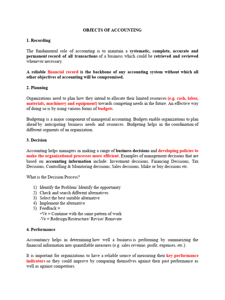 Key Objects of Accounting Explained | PDF | Accounting | Budget