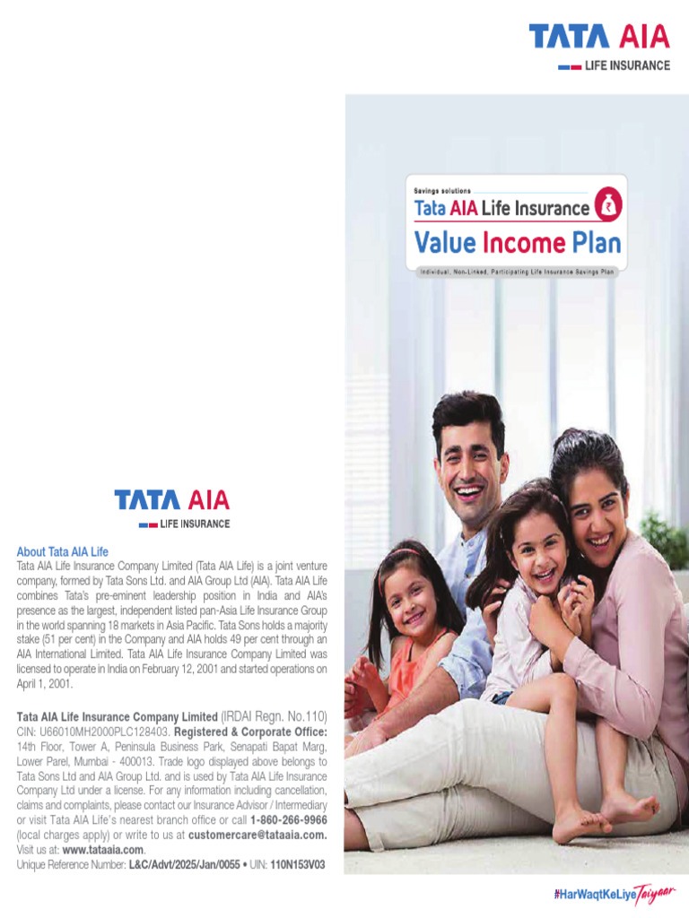 Tata AIA Life Insurance Value Income Plan | PDF | Insurance | Life ...