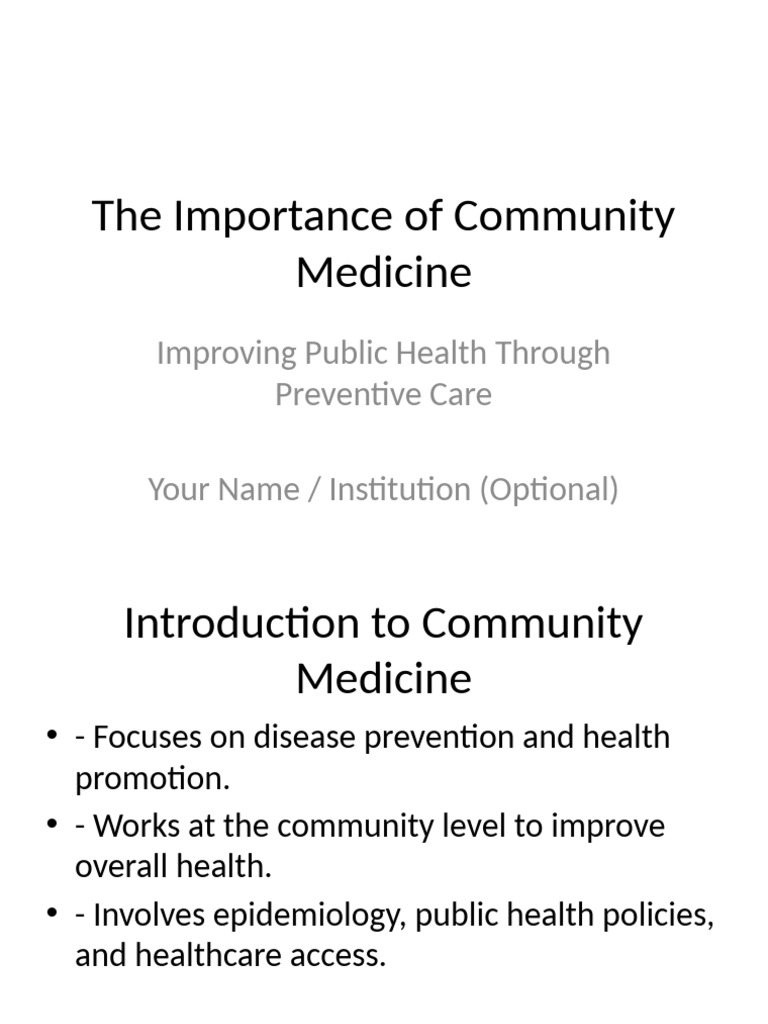 Importance of Community Medicine | PDF