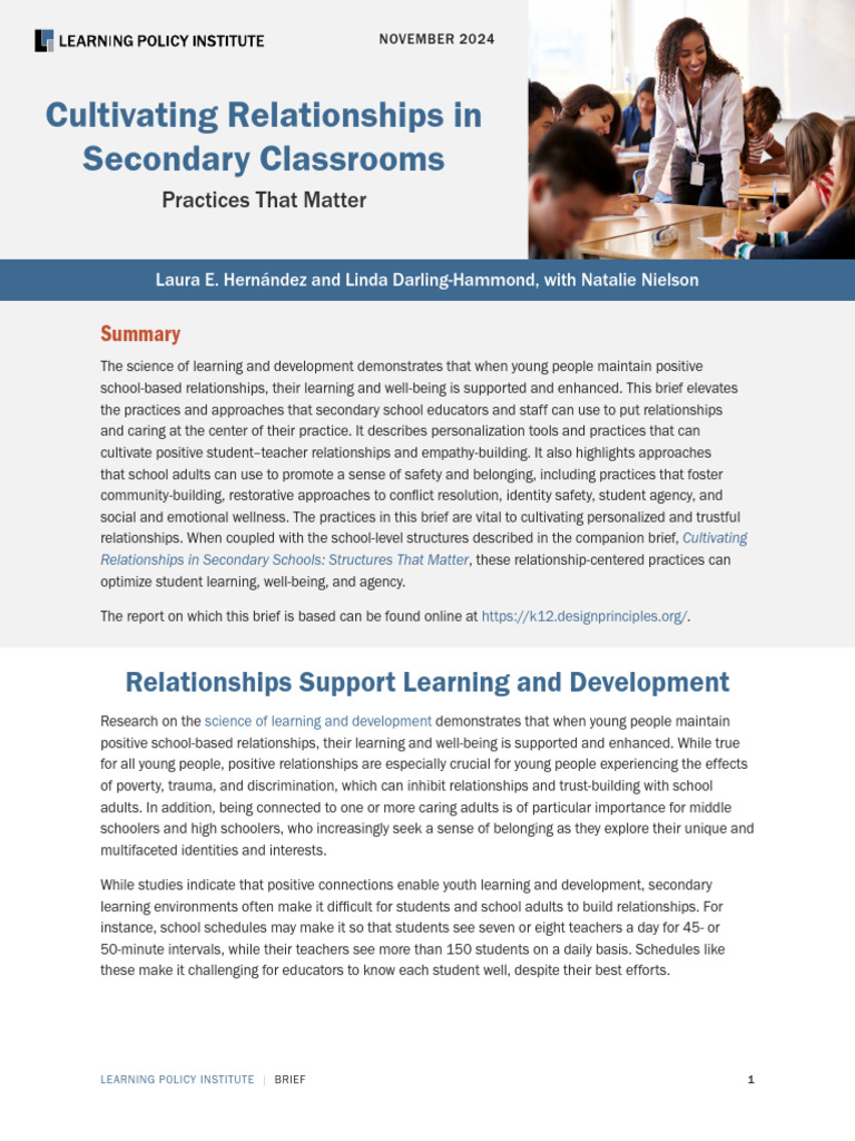 Building Positive Relationships in Schools | PDF | Teachers | Learning