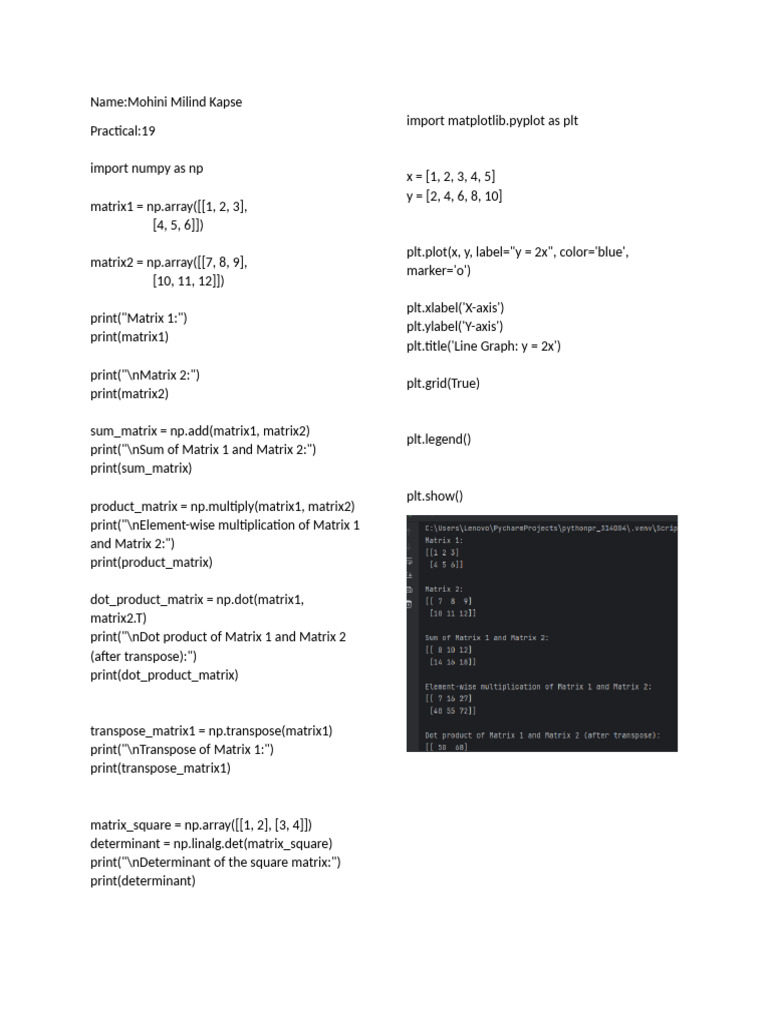 NumPy Matrix Operations and Plotting | PDF