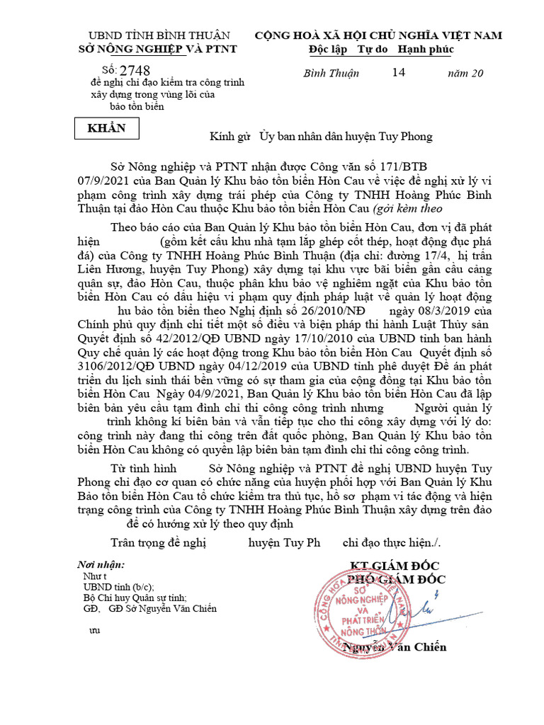 Sở NN de nghi chi dao kiem tra cong trinh xay dung tren dao Hon Cau.signed.signed | PDF