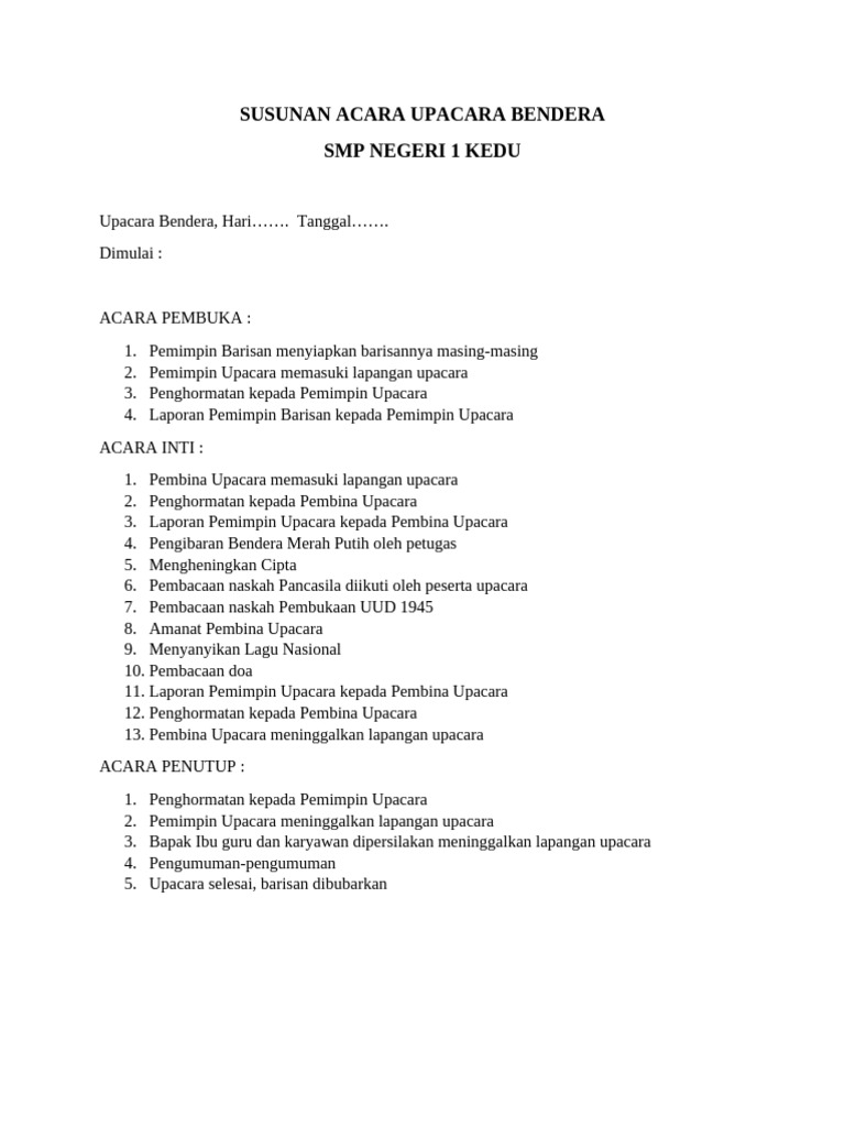 Susunan Acara Upacara Bendera | PDF