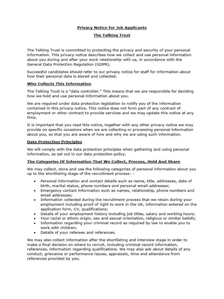 Privacy Notice for Job Applicants | PDF | Justice | Crime & Violence