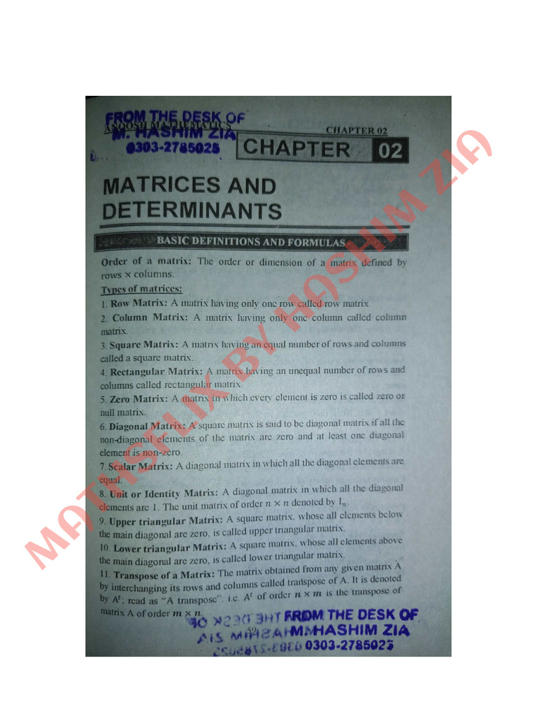 Lecture 02 Matrices and Determinants | PDF