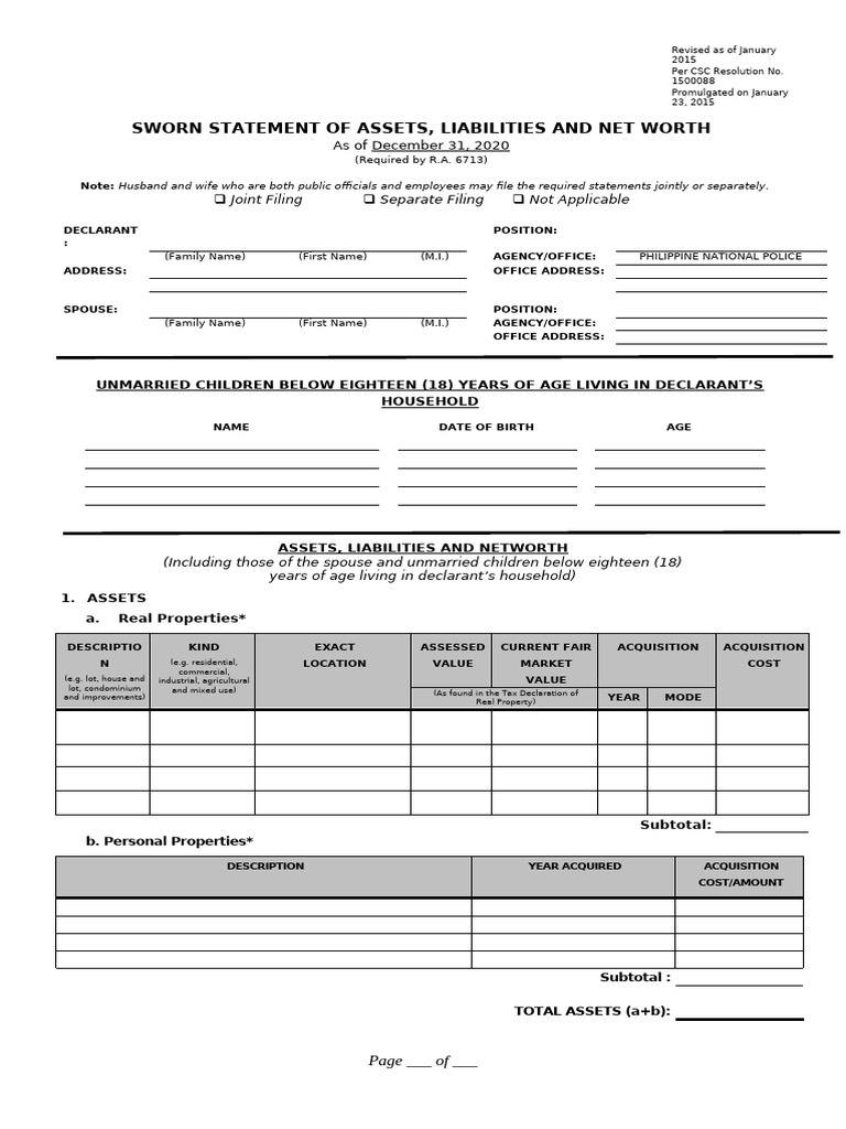 SALN-BLANK-FORM-2022-final | PDF | Net Worth | Business Economics