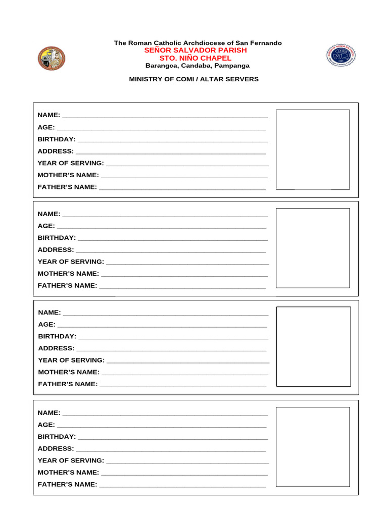 Altar Servers Registration Form | PDF