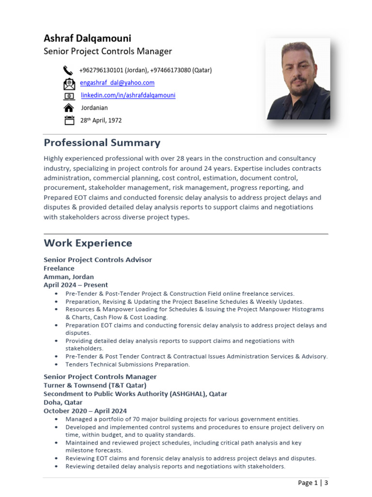 2025 - Ashraf Dalqamouni - PCM - Resume | PDF | Jordan
