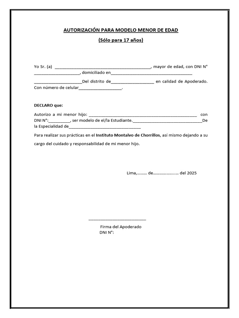 Autorización para Modelo Menor de Edad | PDF