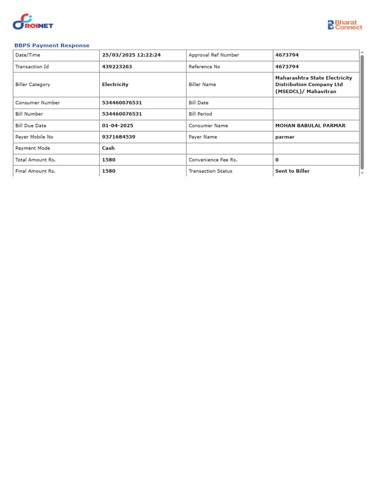 BBPS Payment Response | PDF