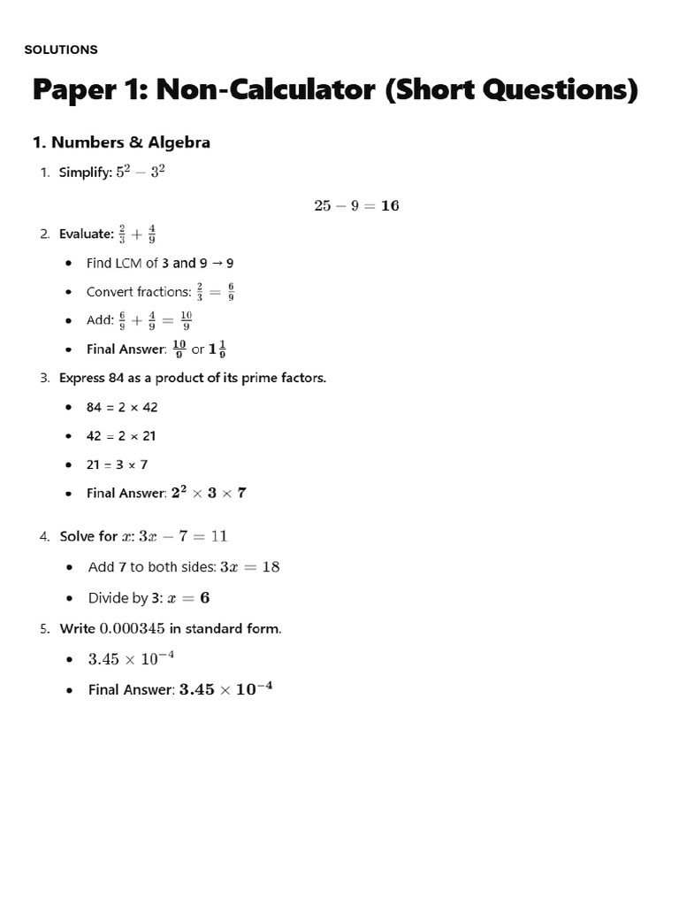 Y8 Revision Test Mathematics Solutions | PDF