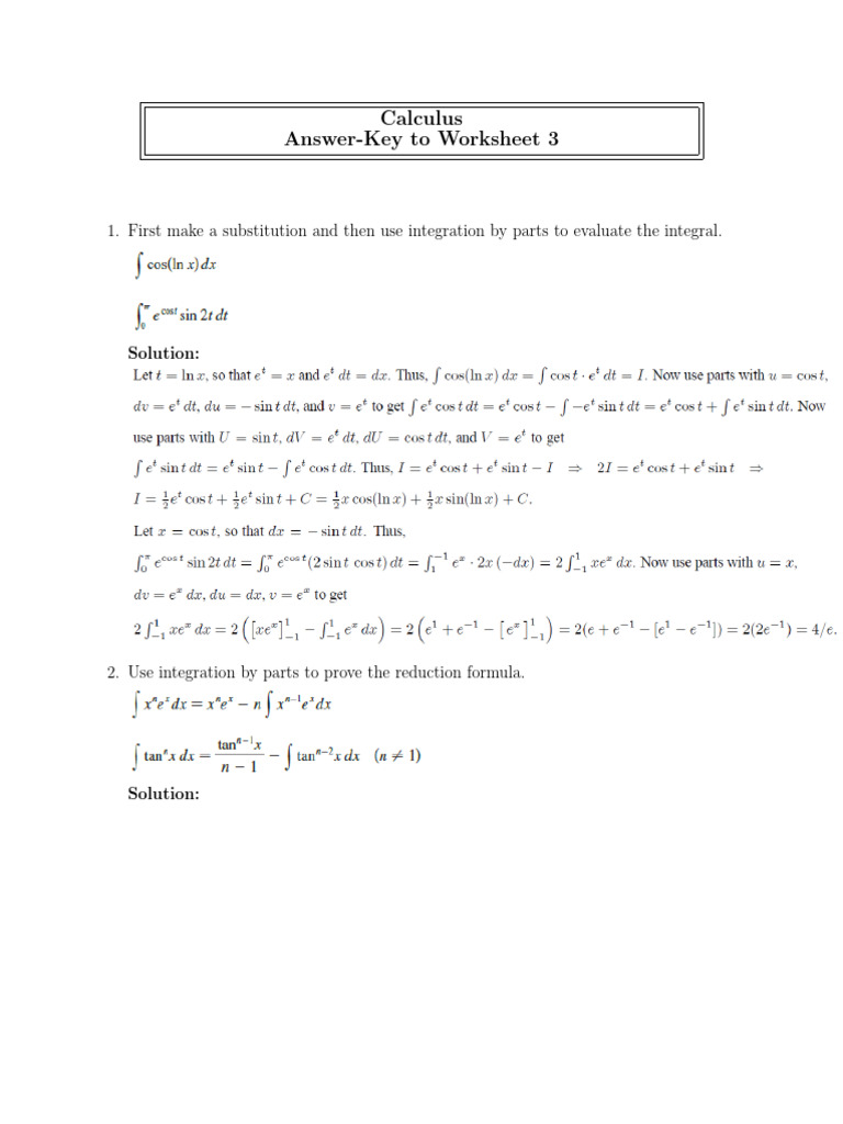 Calculus Worksheet 3 Answer Key | PDF