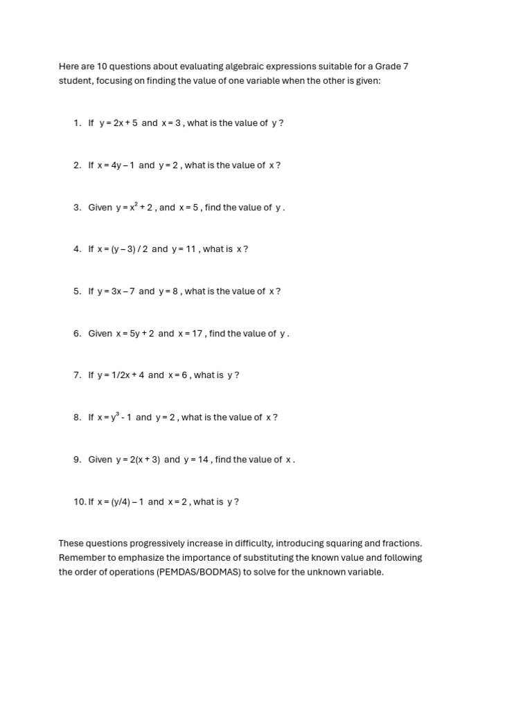 Grade 7 Algebra Expression Questions | PDF | Fahrenheit | Play (Theatre)