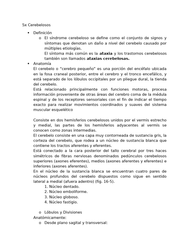 SX Cerebelosos | PDF | Cerebelo | Enfermedades y trastornos