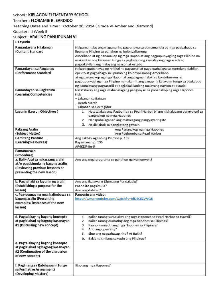 Daily Lesson Plan in Ap 6 | PDF