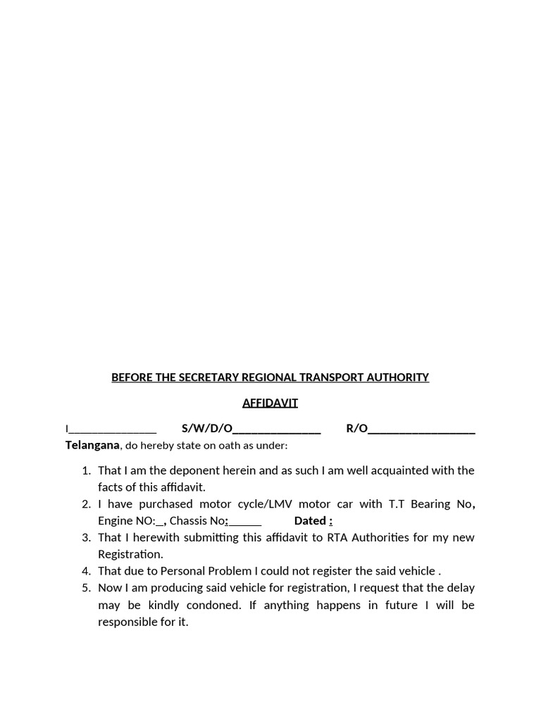 Affidavit for Vehicle Registration Delay | PDF