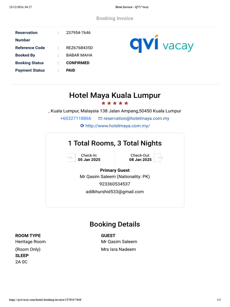 Hotel Invoice - QVI Vacay | PDF | Taxes | Hotel