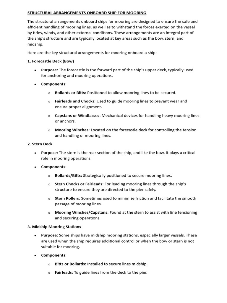 Structural Arrangements Onboard Ship For Mooring | PDF | Ships | Deck ...