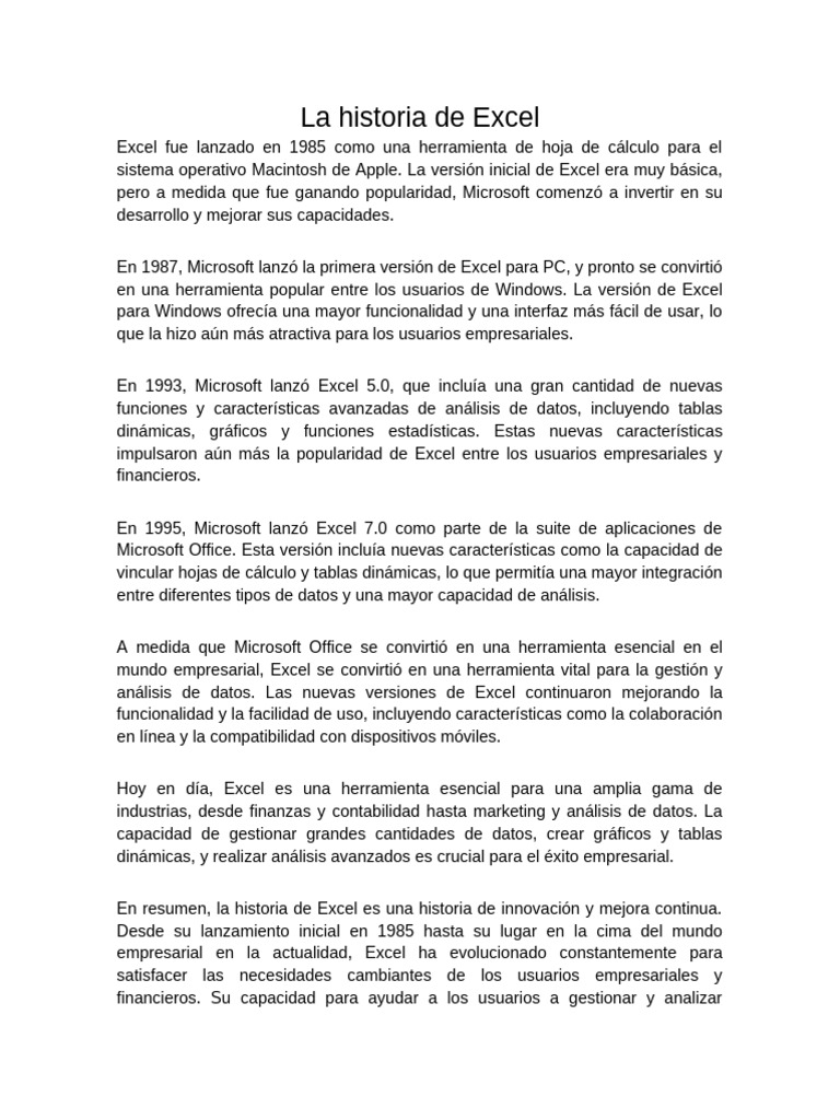 La Historia de Excel 2.00 | PDF | Microsoft Excel | Inteligencia artificial