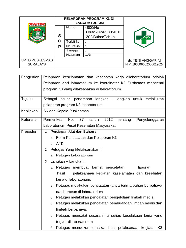 3.9.1.c SOP Program Pelaporan K3 FIX | PDF