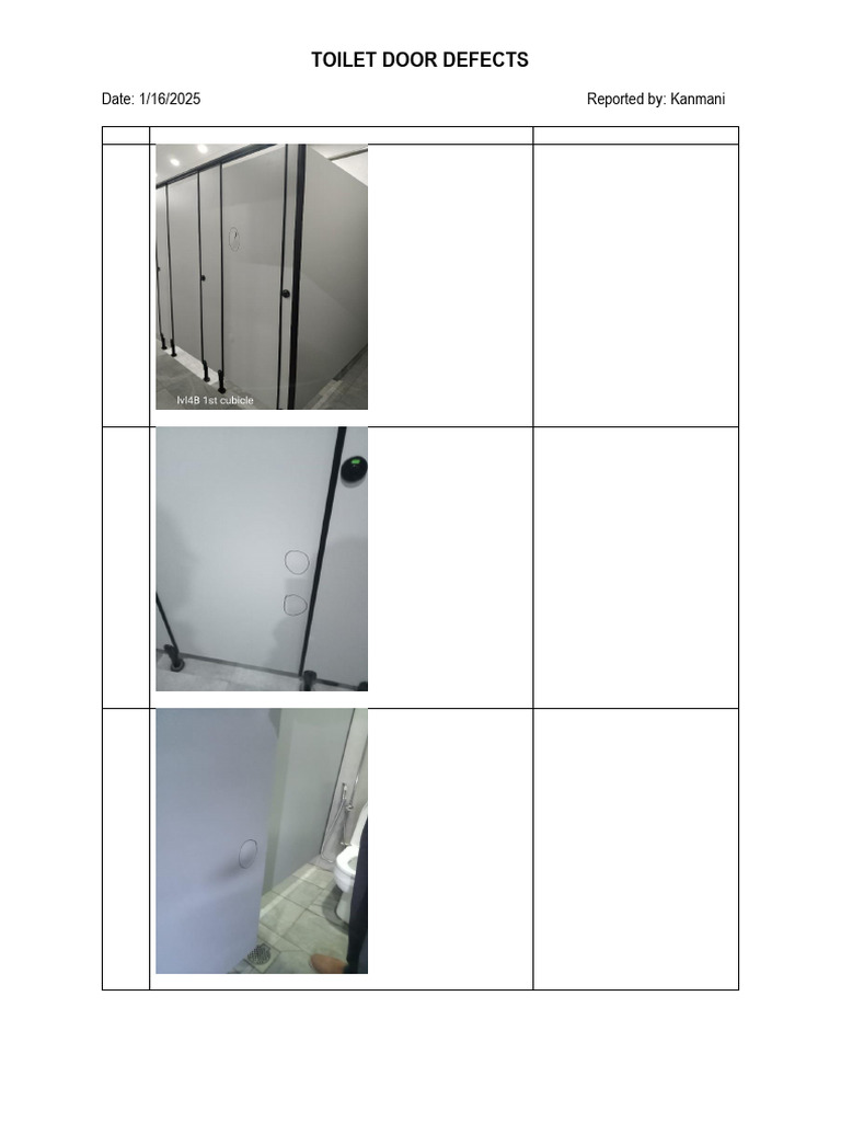 Toilet Door Defects - 2025 | PDF