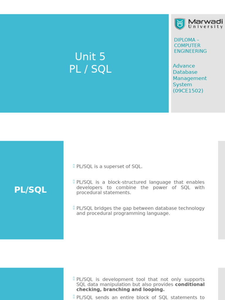 ADBMSUnit5pptx__2023_10_19_12_50_24 | PDF | Pl/Sql | Parameter (Computer Programming)