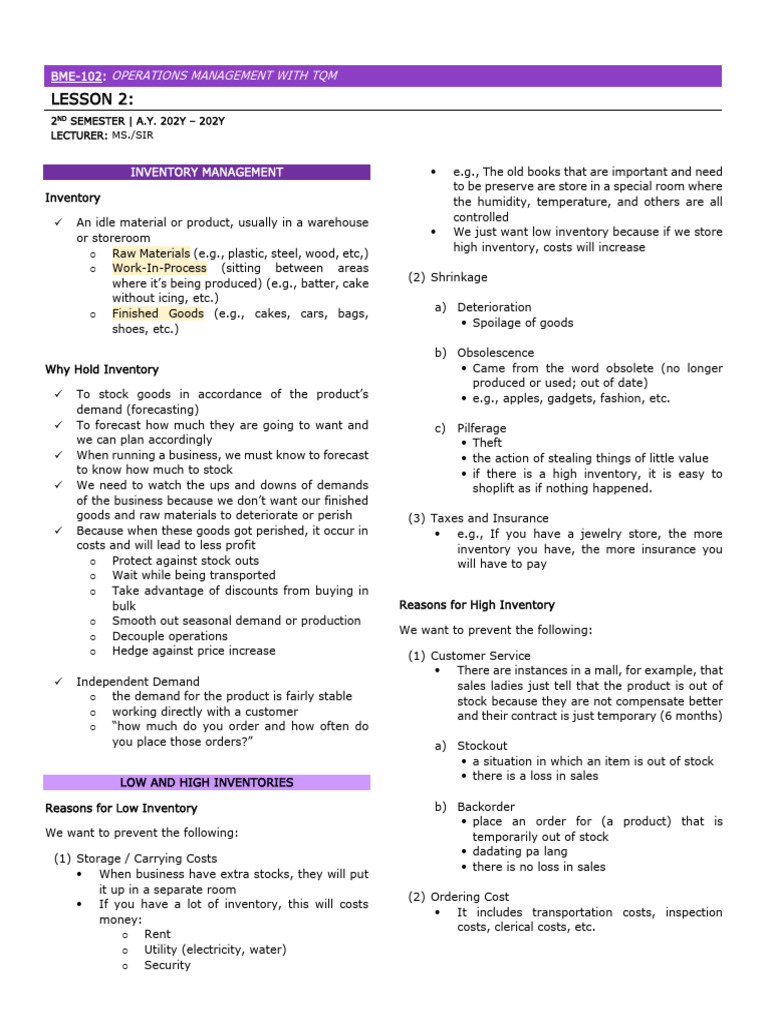 Inventory Management in Operations Management | PDF | Inventory | Economies
