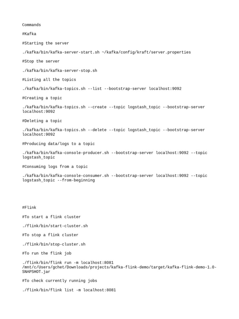 Kafka, Flink, and Logstash Commands Guide | PDF