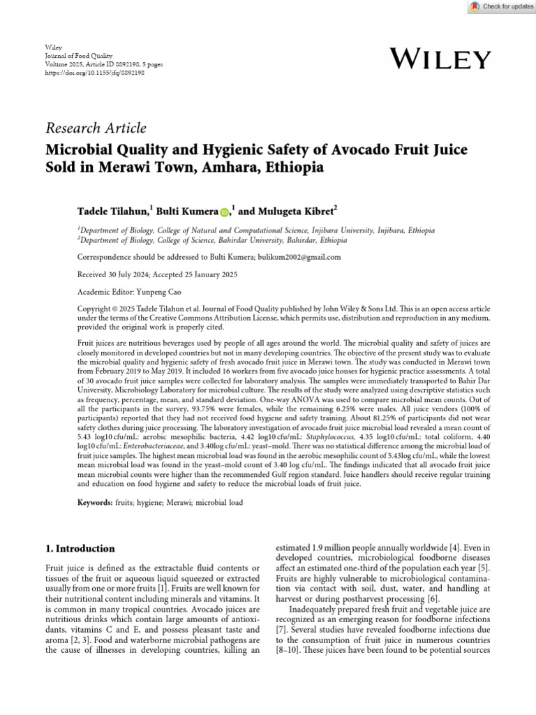 Journal of Food Quality - 2025 - Tilahun - Microbial Quality and ...