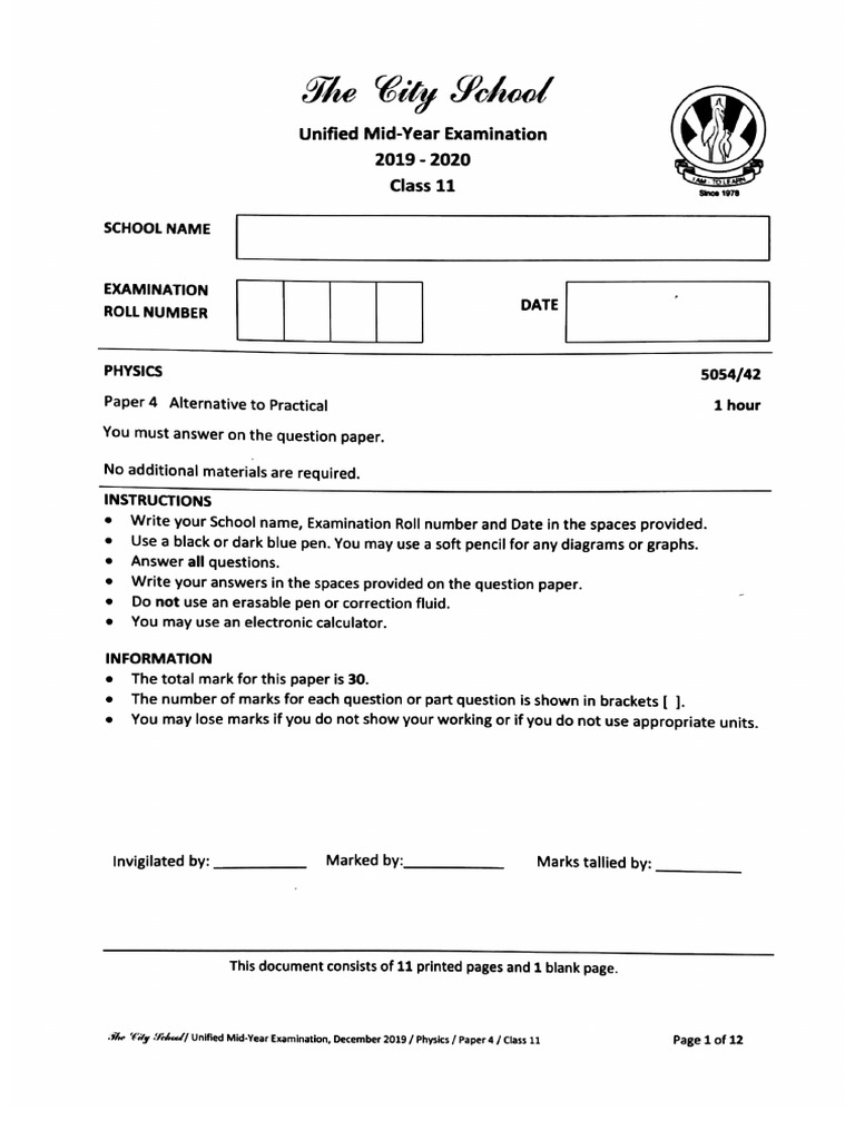 Class 11 P4 Physics MYE 2019-20 | PDF