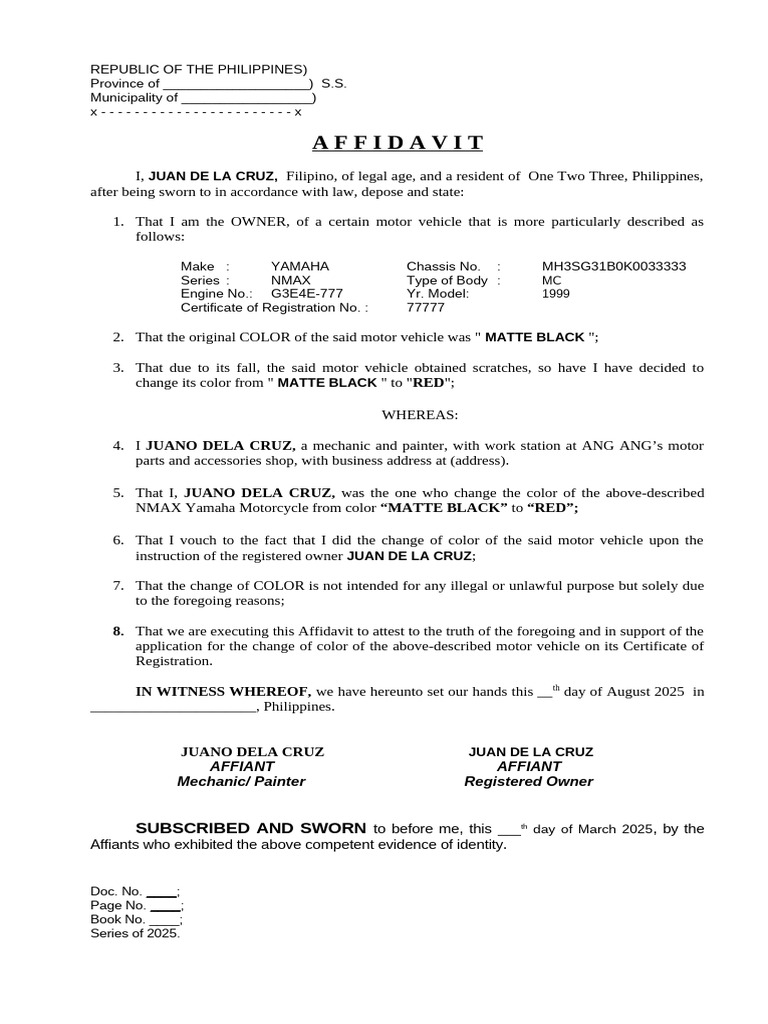 affidavit change color | PDF