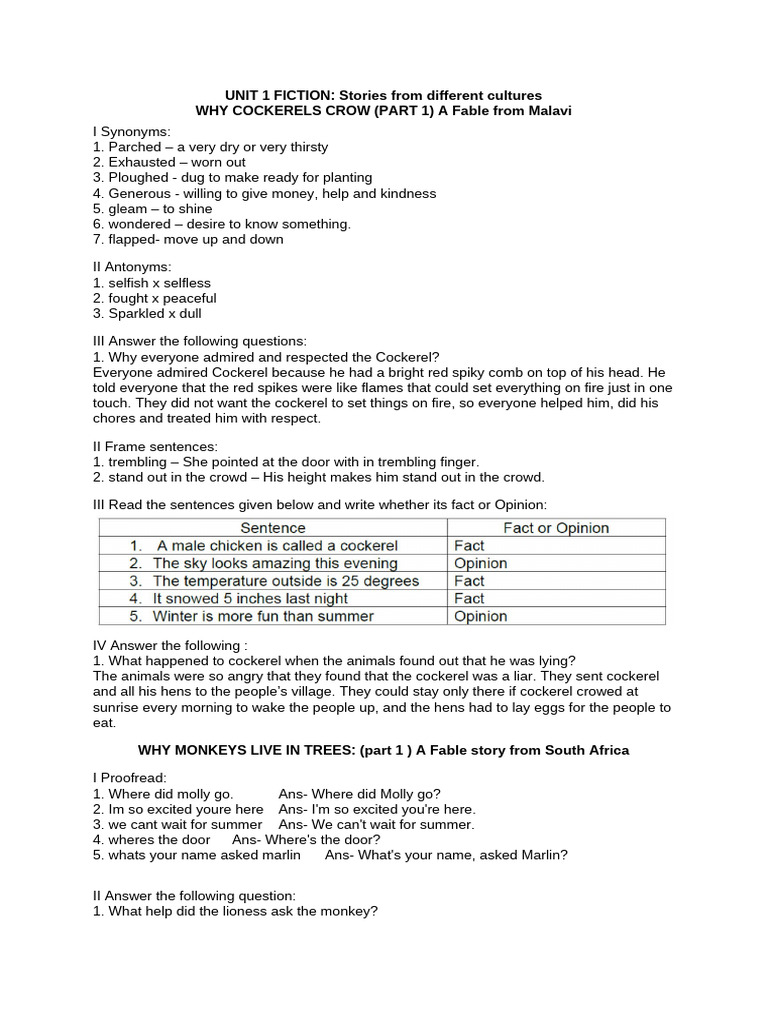 Class 5 English Fables and Notes | PDF