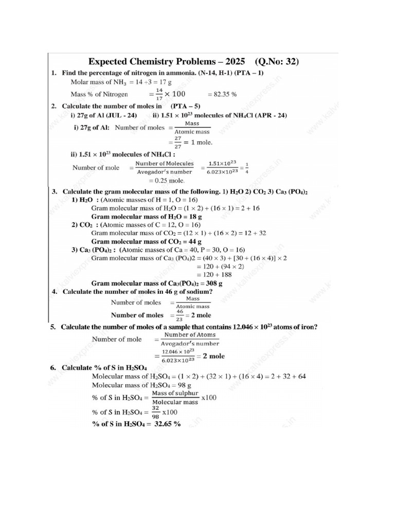 10th Chemistry Problems | PDF