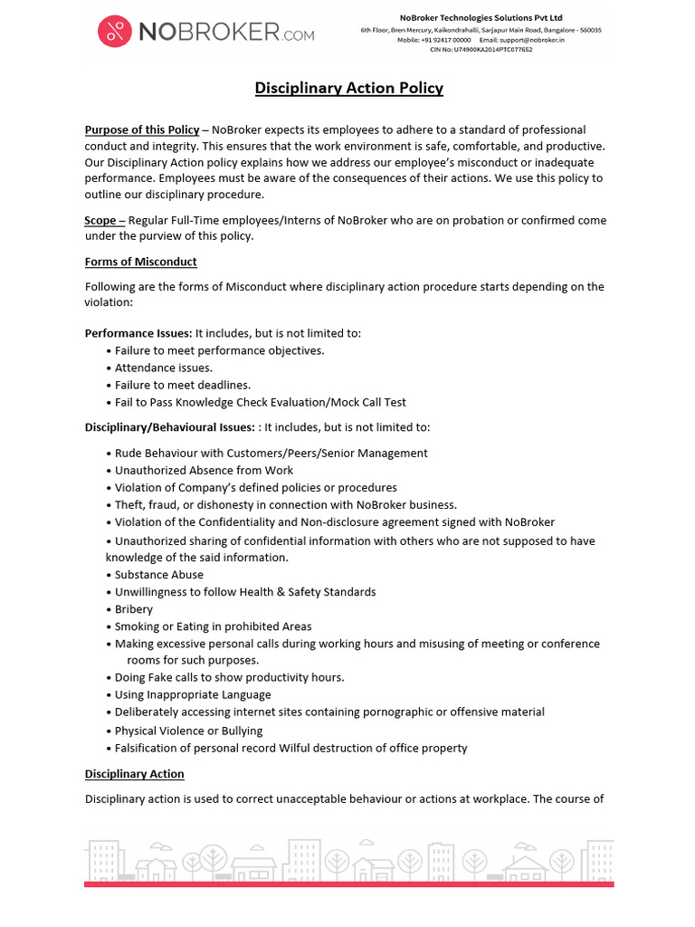 Disciplinary Action Policy - NoBroker | PDF | Justice | Crime & Violence