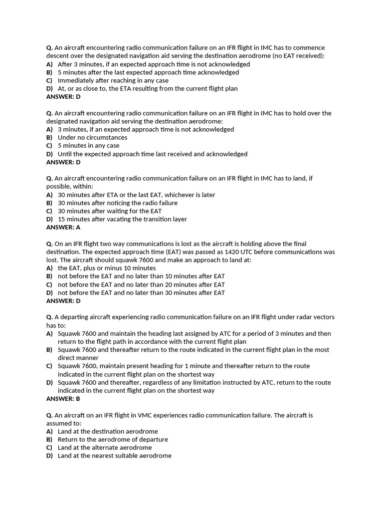 IFR Radio Communication Failure Guide | PDF | Instrument Flight Rules ...