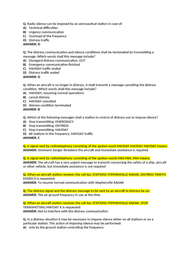 Aviation Distress and Urgency Procedures | PDF | Transponder ...