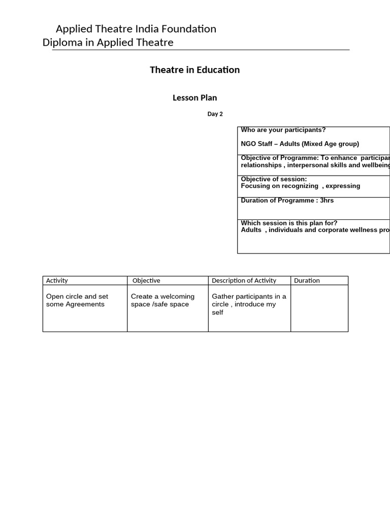 Lesson Plan Session 1 | PDF